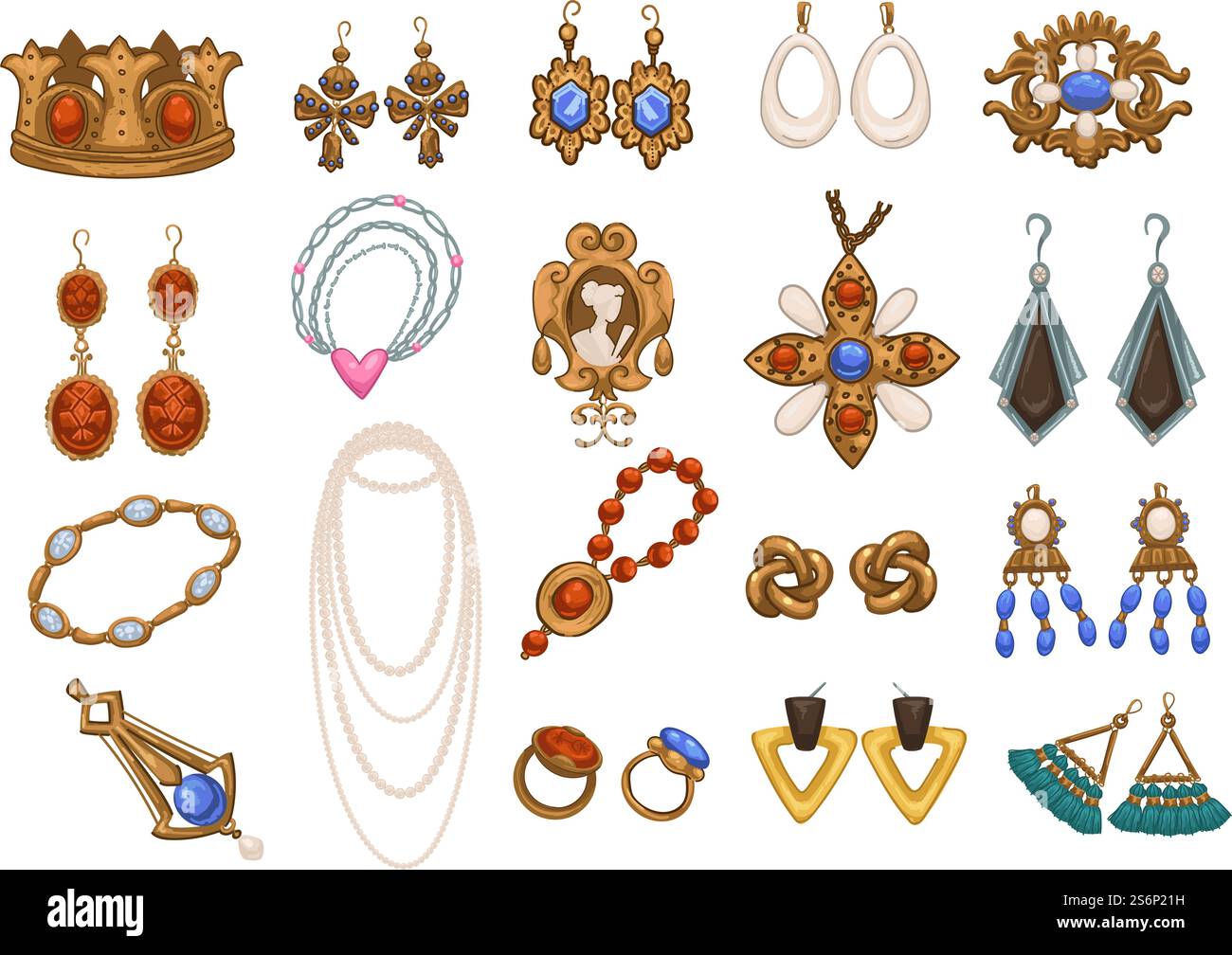 Retro and vintage accessories and jewelry for ladies, isolated earrings ...