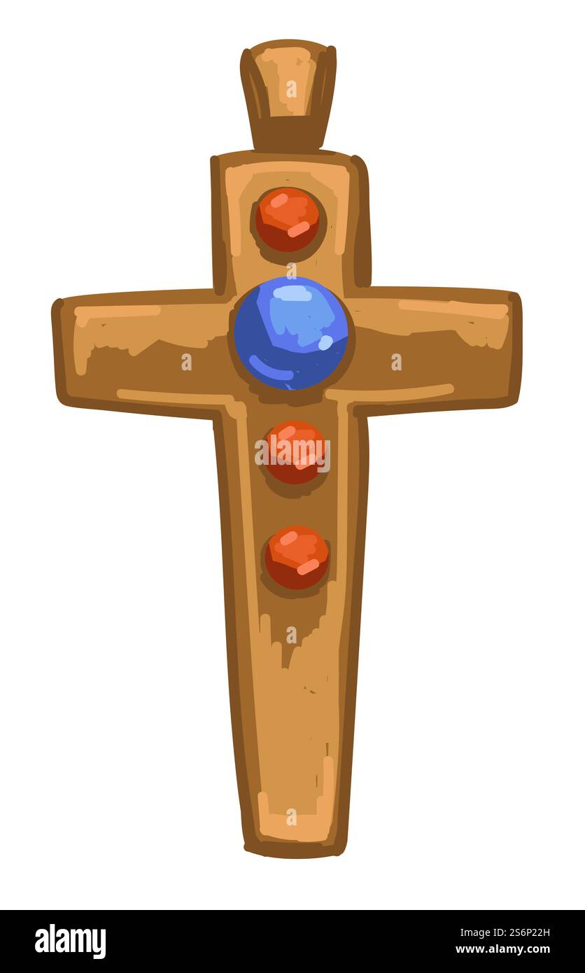 Precious stones and jewels on golden cross, medieval or baroque ...