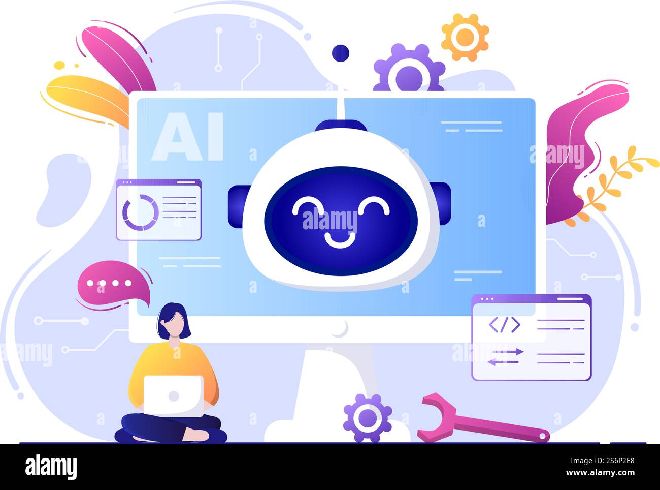 Artificial Intelligence Digital Brain Technology and engineering Concept With Programmer Data or ...