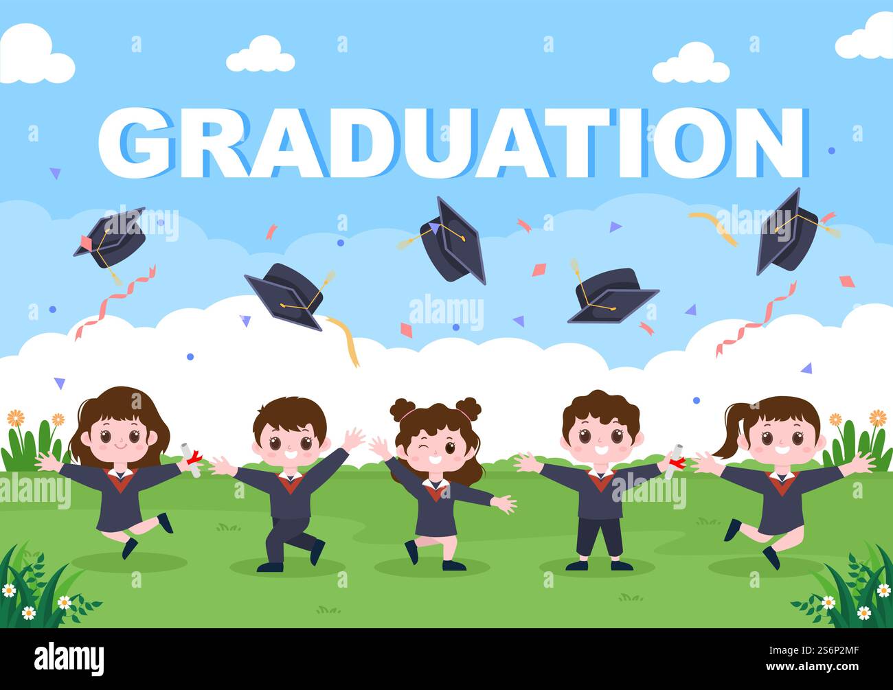 Happy Graduation Day of Students Celebrating Background Vector ...
