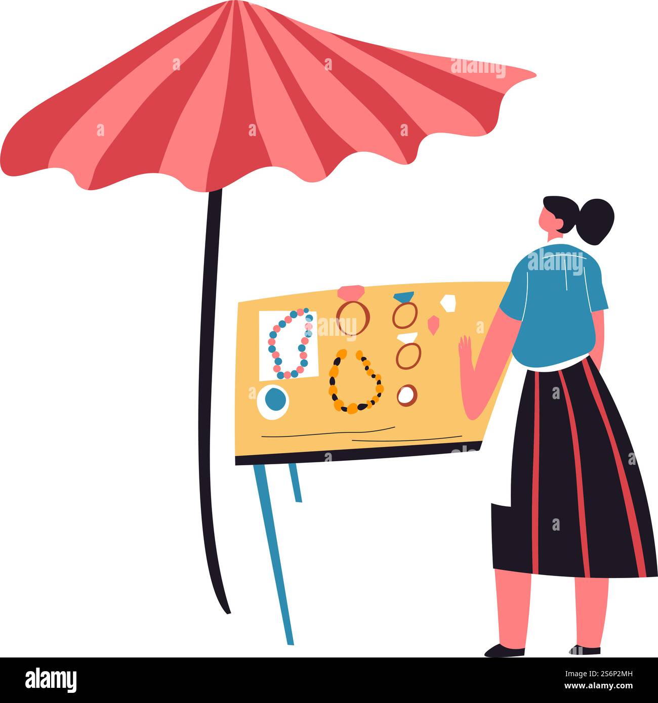 Female character selling handmade of bought jewelry hi-res stock ...