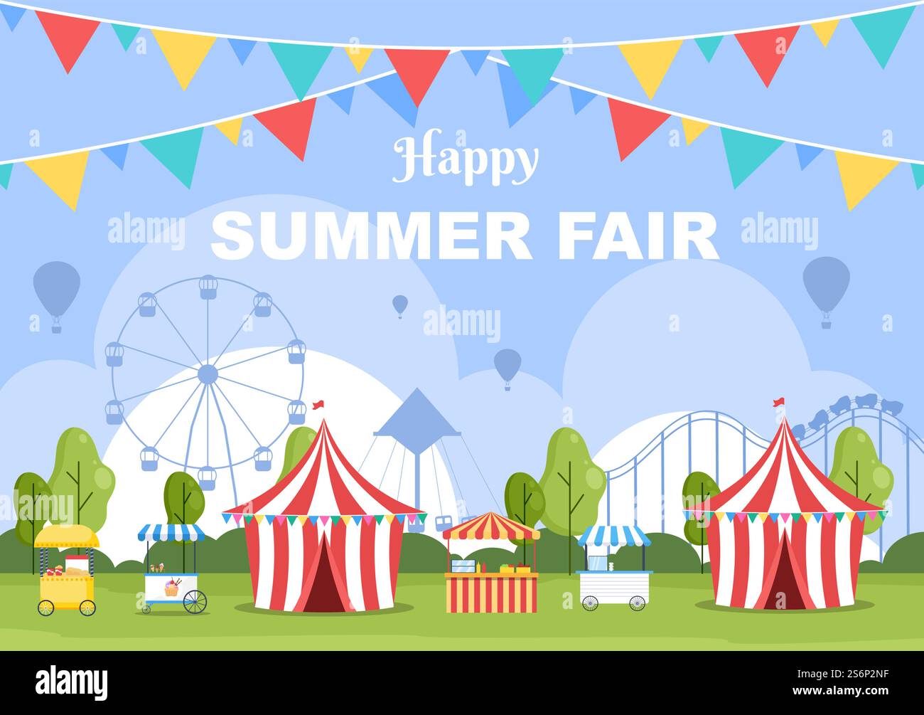 Summer Fair with Carnival, Circus, Funfair or Amusement Park. Landscape ...