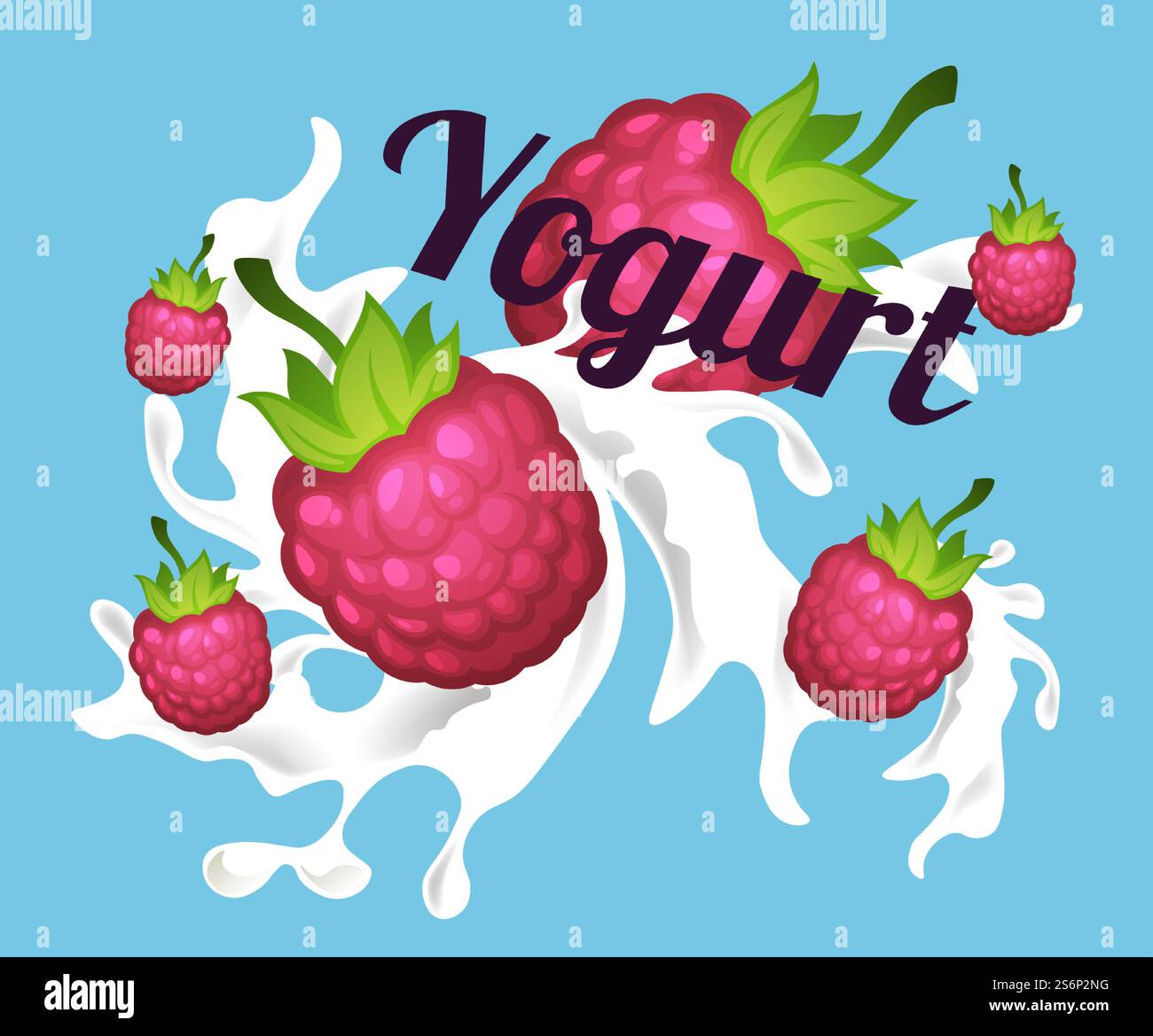 Greek yogurt and raspberries Stock Vector Images - Alamy