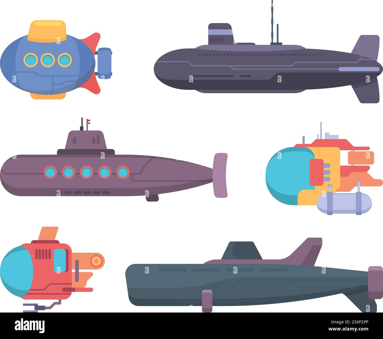Submarines. Travel diving underwater boat explorer propeller ship ...