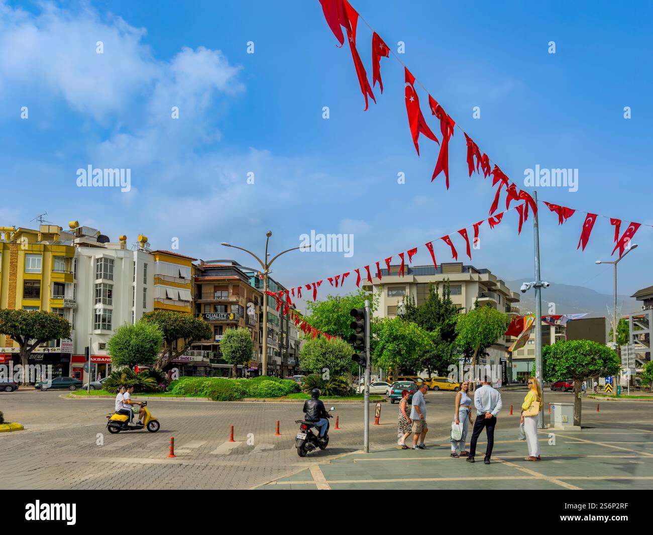 Decorated with turkish flags and bustling with passers by alanya hi-res ...
