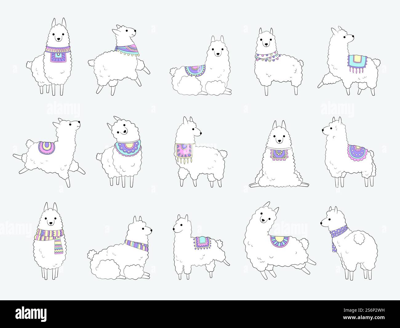 Funny llamas. Cute alpaca camel and wild lamas ethnic animals vector ...