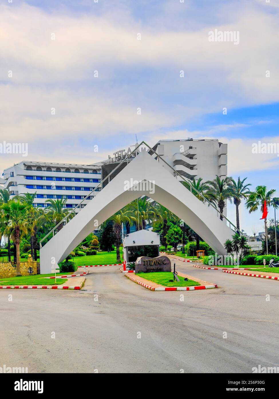 Entrance to the Titanic Deluxe Hotel on Lara Beach in the Turkish ...