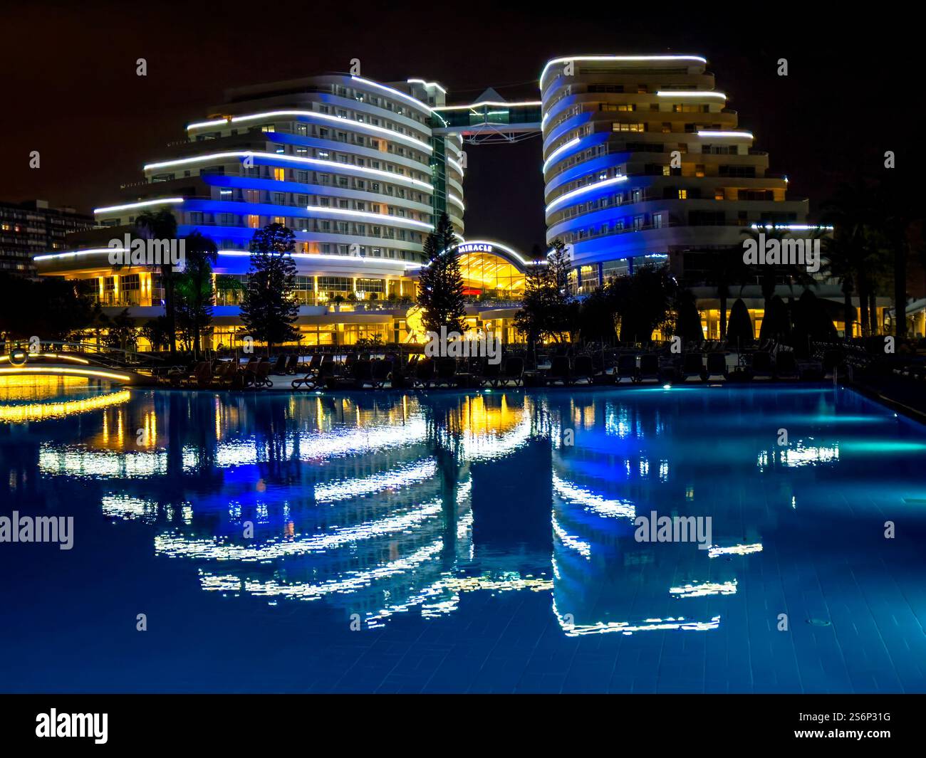 Miracle Resort Hotel on Lara Beach in the Turkish Riviera by night ...