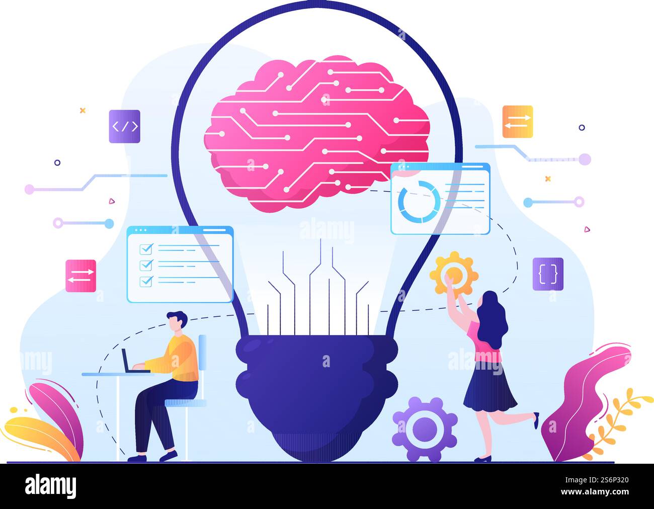 Artificial Intelligence Digital Brain Technology and engineering Concept With Programmer Data or ...