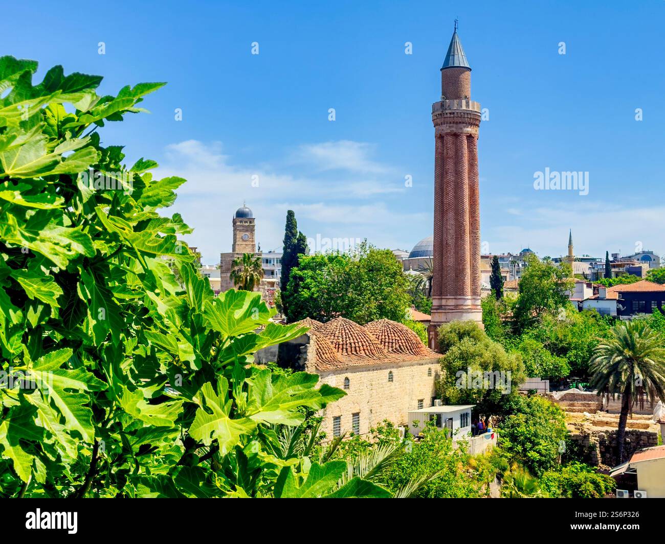 View over Kaleici with its landmarks such as the Yivli Minaret in the ...