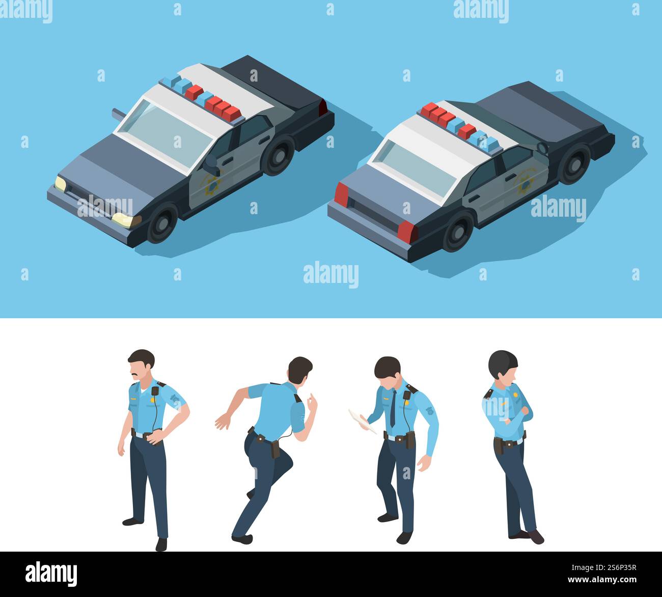 Policeman isometric. Guard officer security standing professional ...