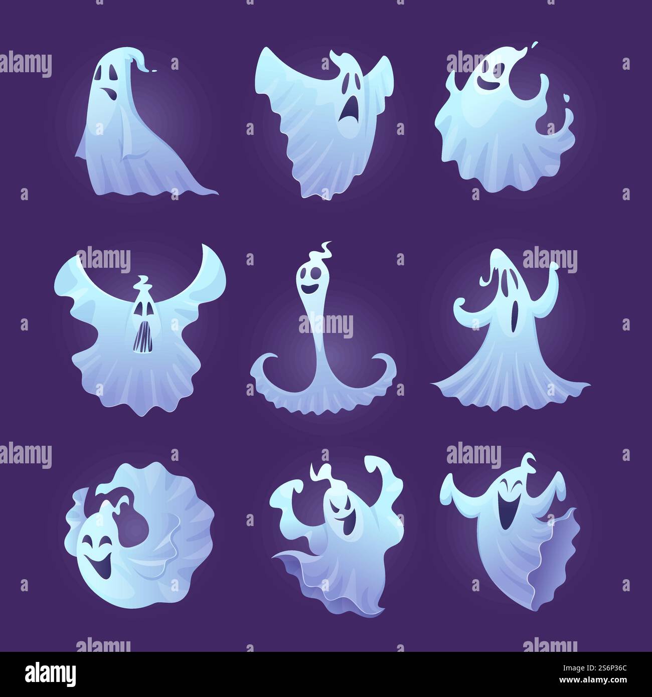 Funny ghost. Halloween scary characters little spooky ghosts vector ...