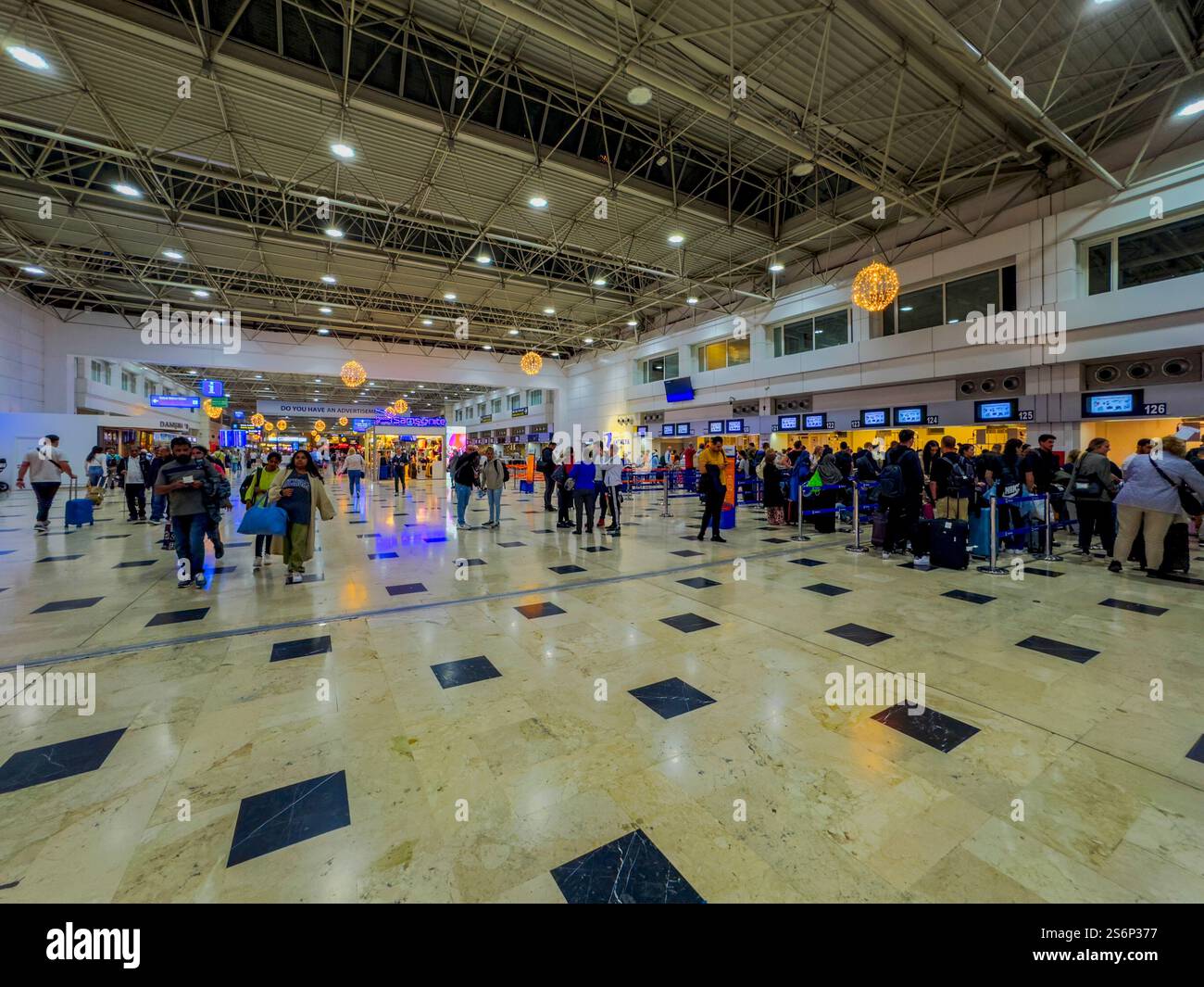 Interior view of the departure terminal at Antalya Airport, Turkey ...