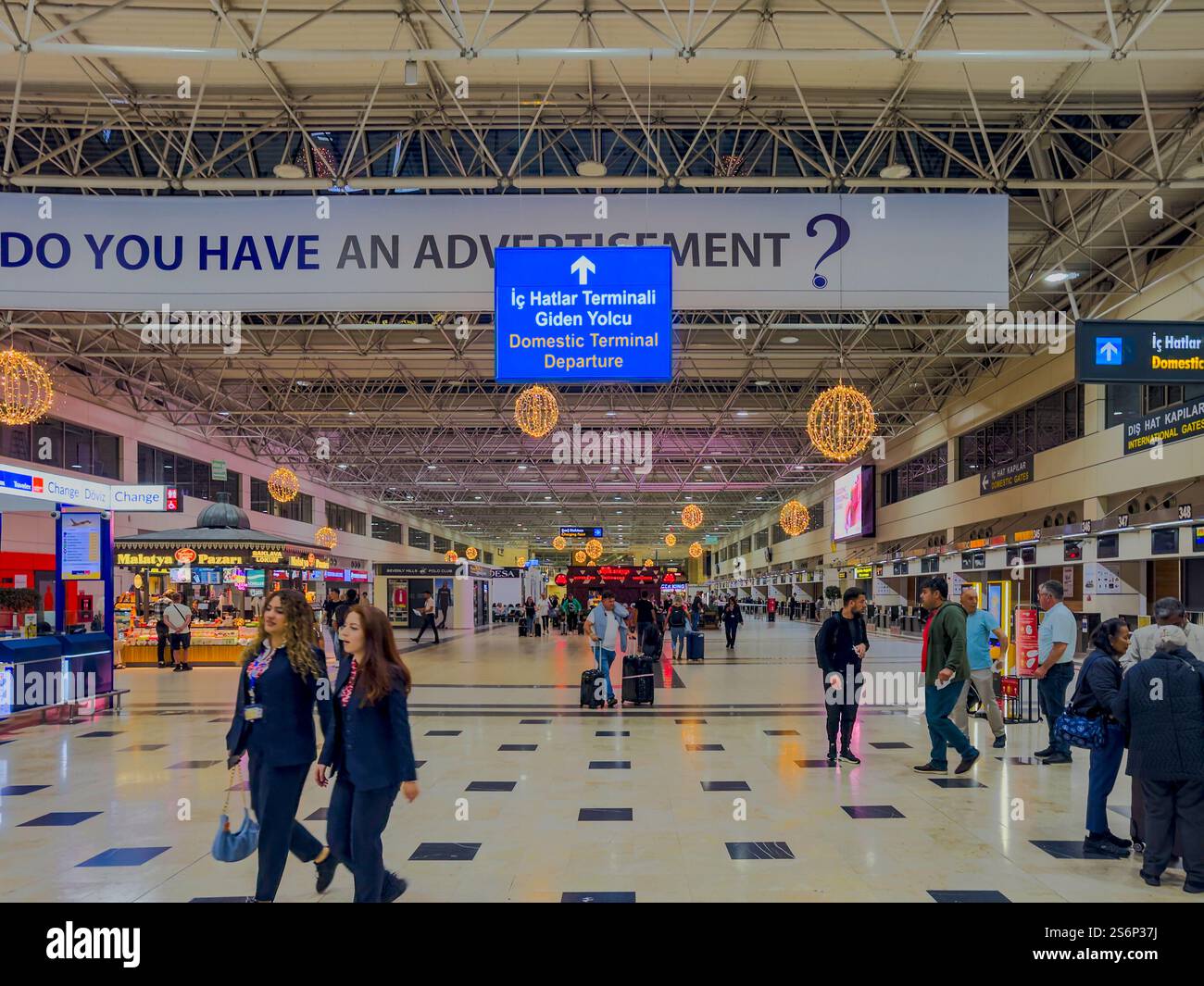 Interior view of the departure terminal at Antalya Airport, Turkey ...
