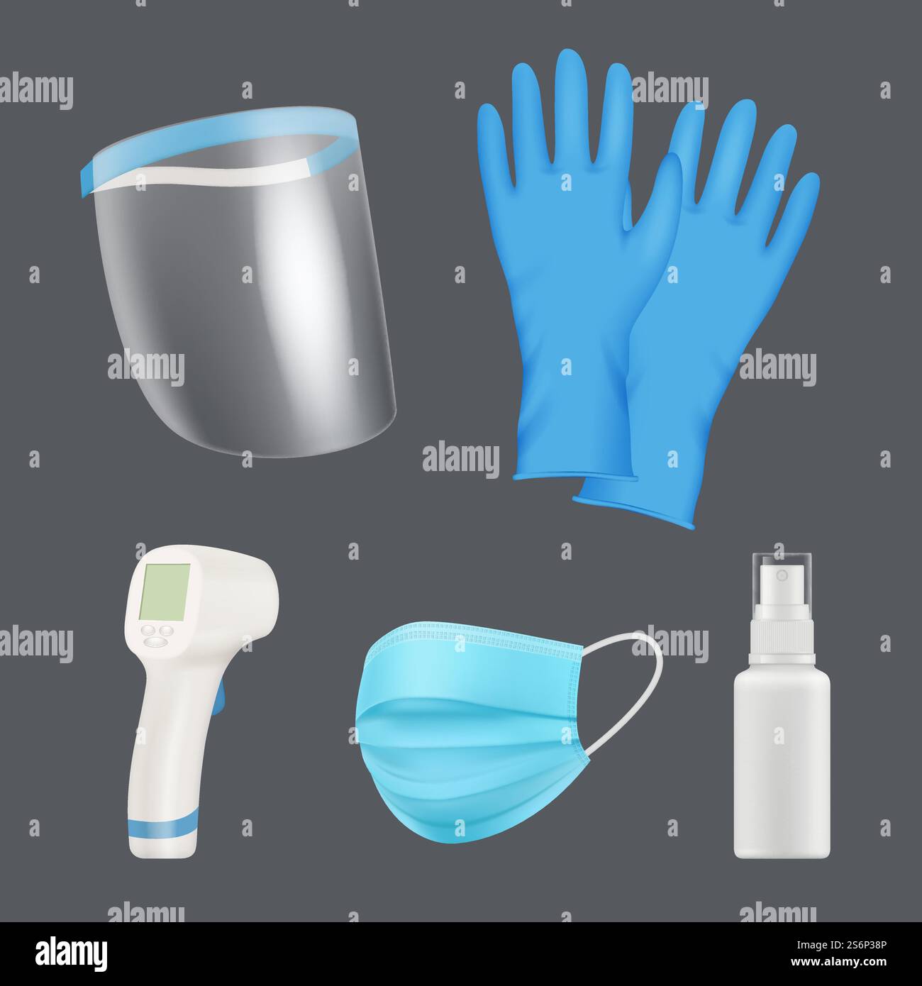 Self protection equipment. Realistic medical tools face shield mask ...