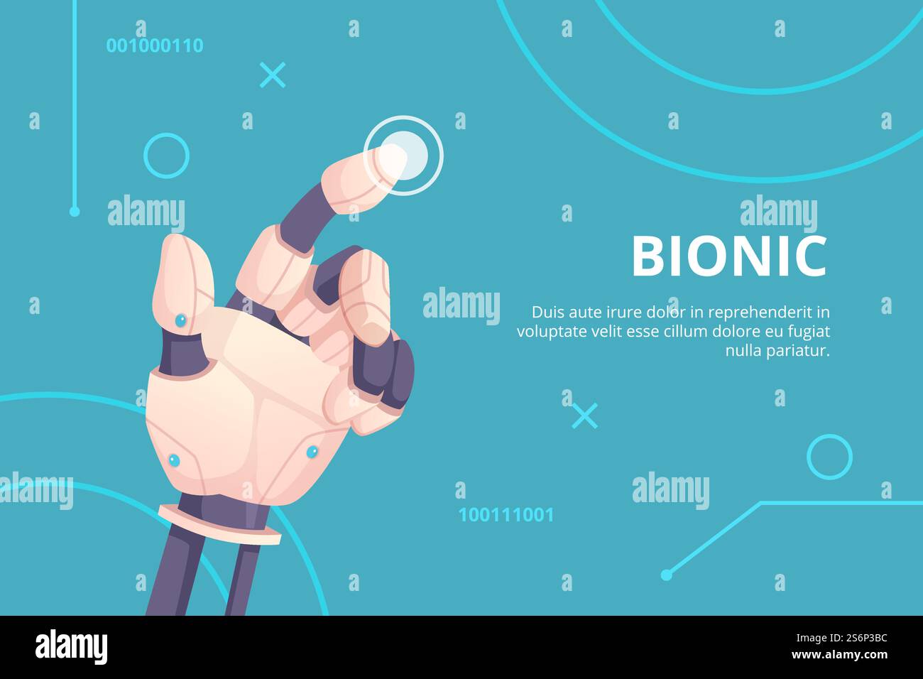 Robot hand pointing. Bionic gestures digital hand touching on screen holographic button ...