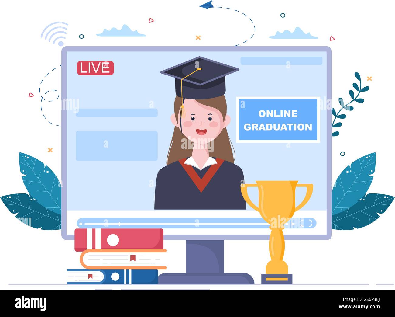 Online Virtual Graduation Day of Students Celebrating Background Vector ...