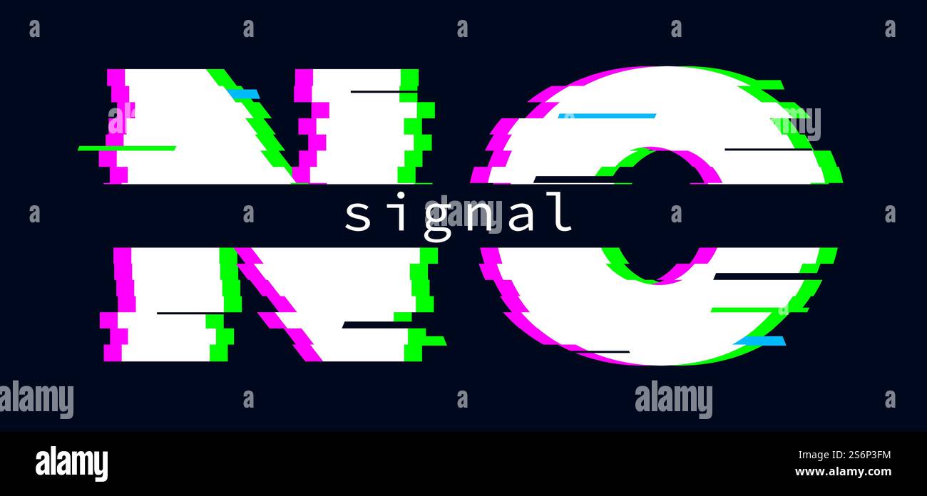 No signal banner. Glitch effect text message, settings failure, poor ...