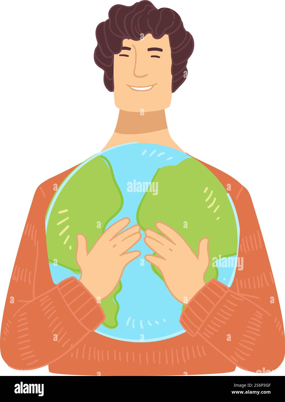Man holding and cuddling model of planet earth in hands, embracing and ...