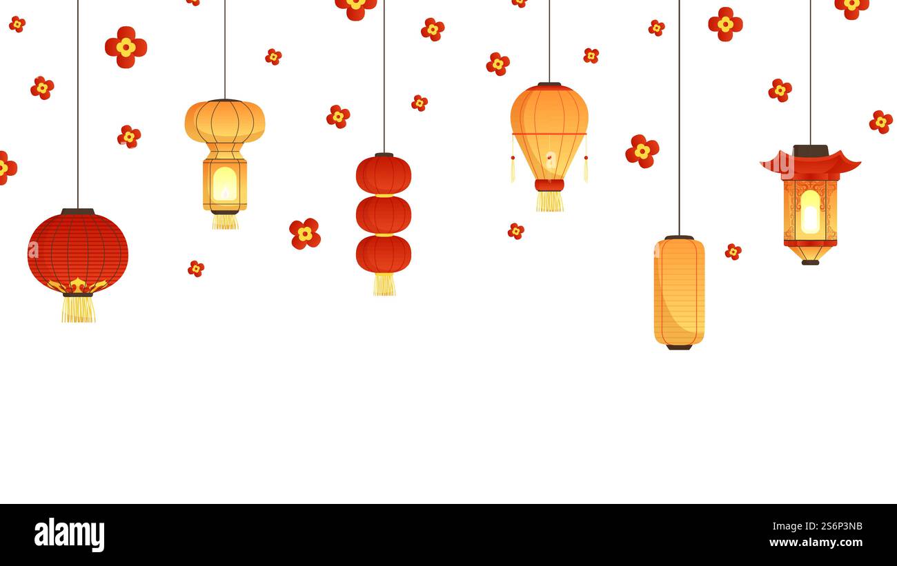 Asian lanterns banner. Chinese new year, festival or party background ...