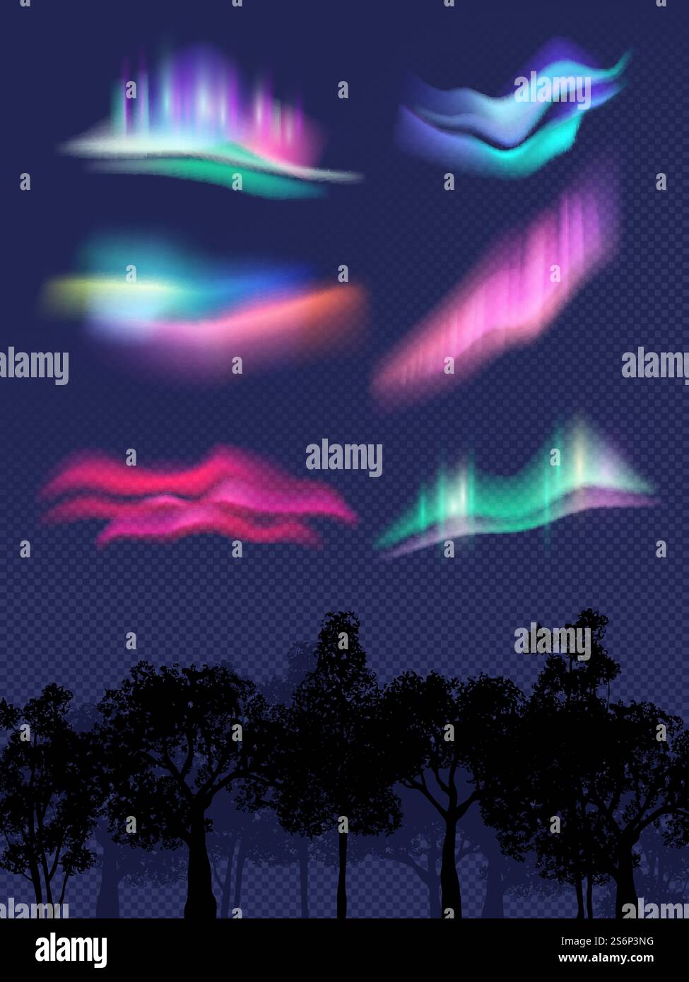 Northern lights. Realistic glowing effects in sky weather effects in ...