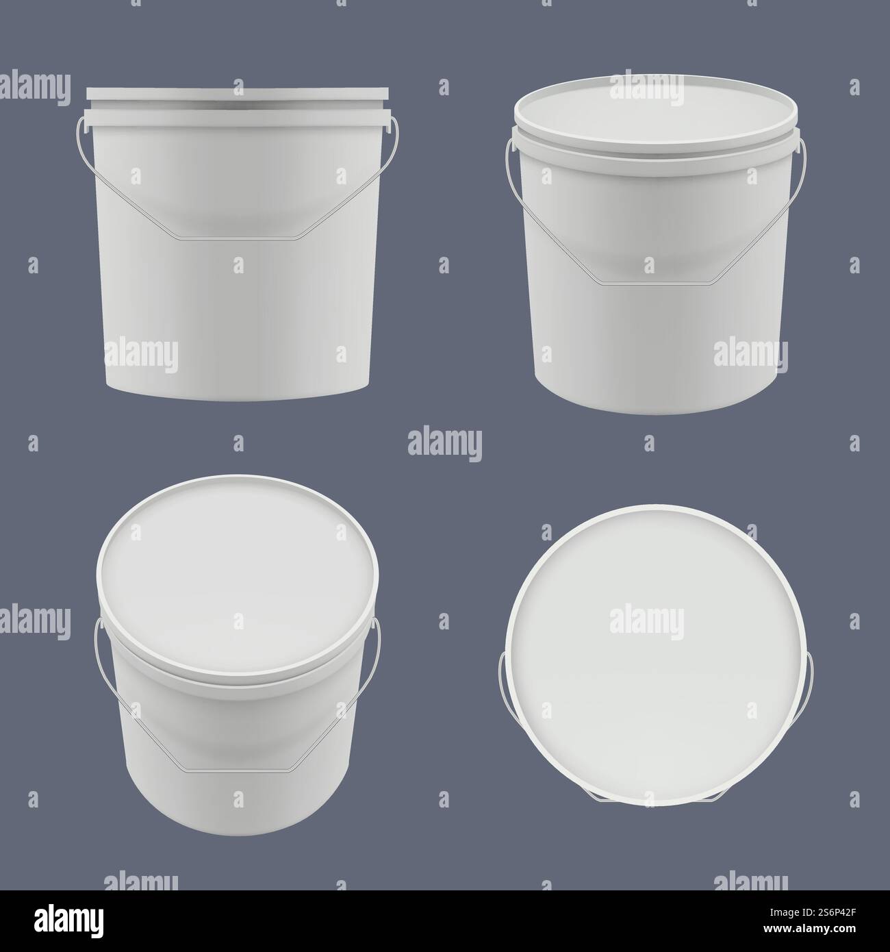 Plastic buckets. Yoghurt or construction liquids containers packages ...