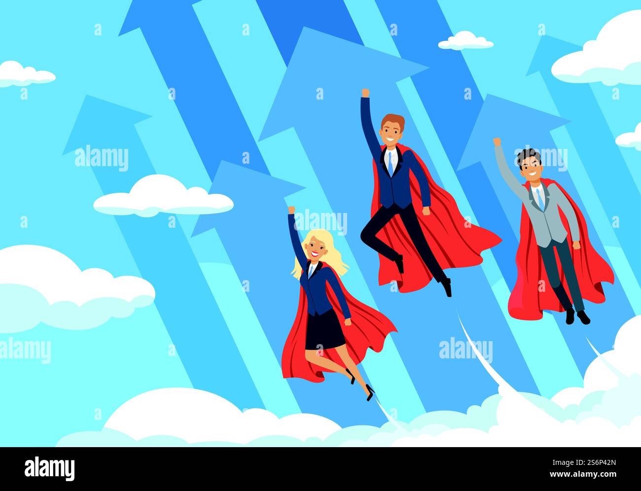 Business hero background. Flying managers power of superhero good ...