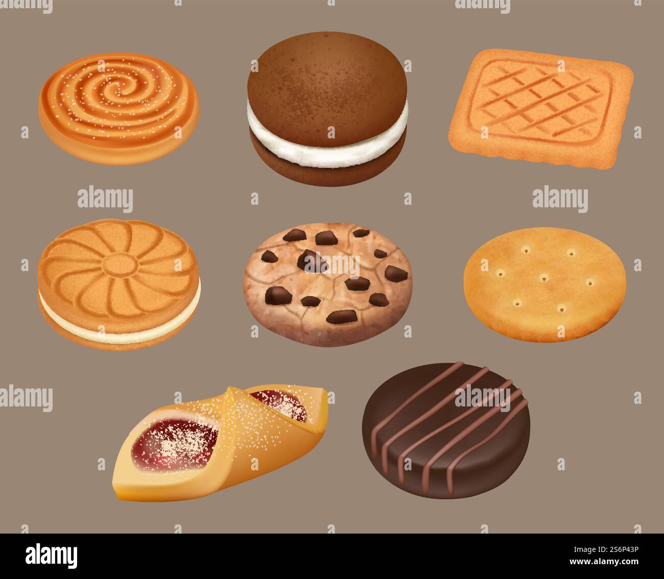 Cookies. Realistic delicious sugar cookies decent vector illustrations ...