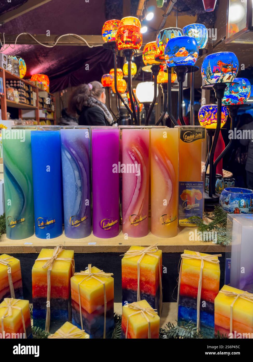 Candle stall at the medieval christmas market in esslingen hi-res stock ...
