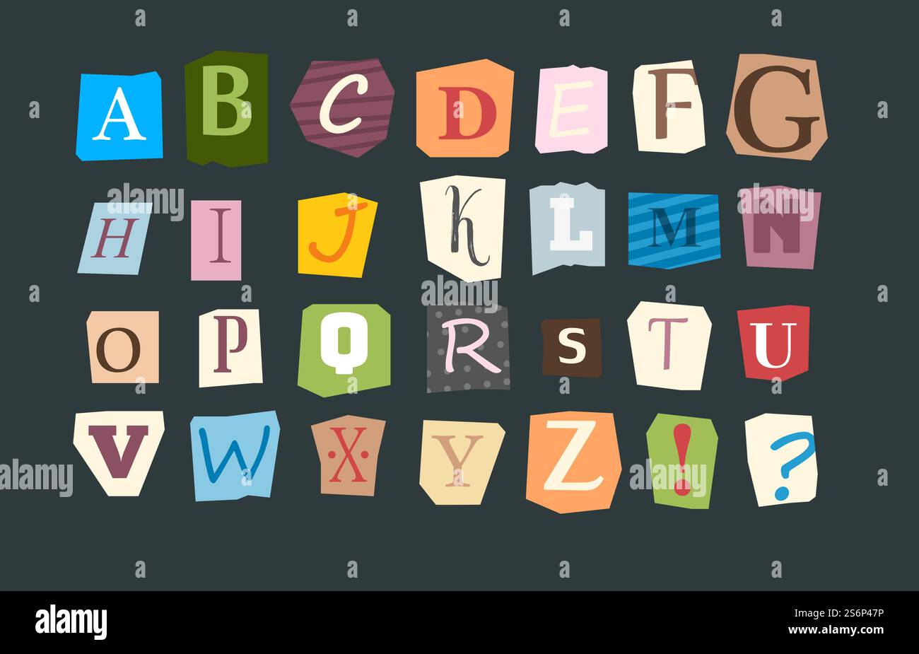 Collage alphabet. Sliced letters various funny style font for flyer or ...
