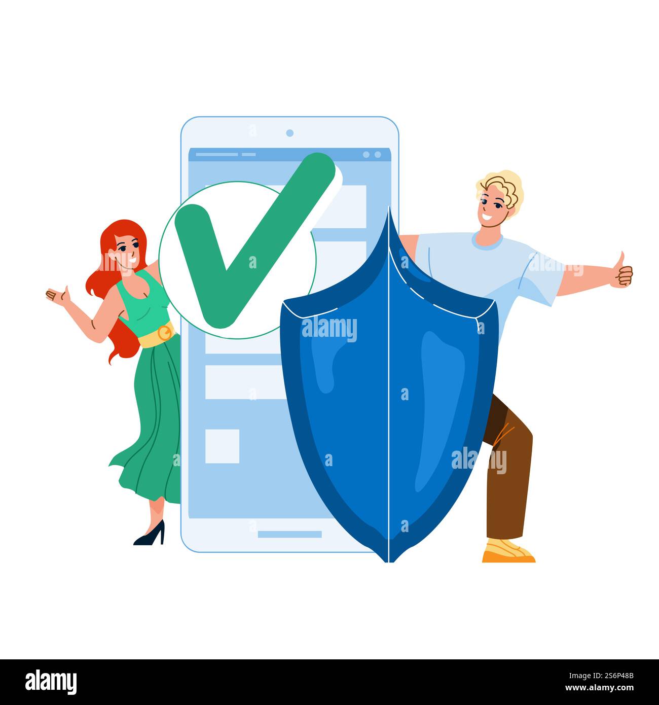 User Security Technology For Safe Info Vector. Happy Man And Woman ...