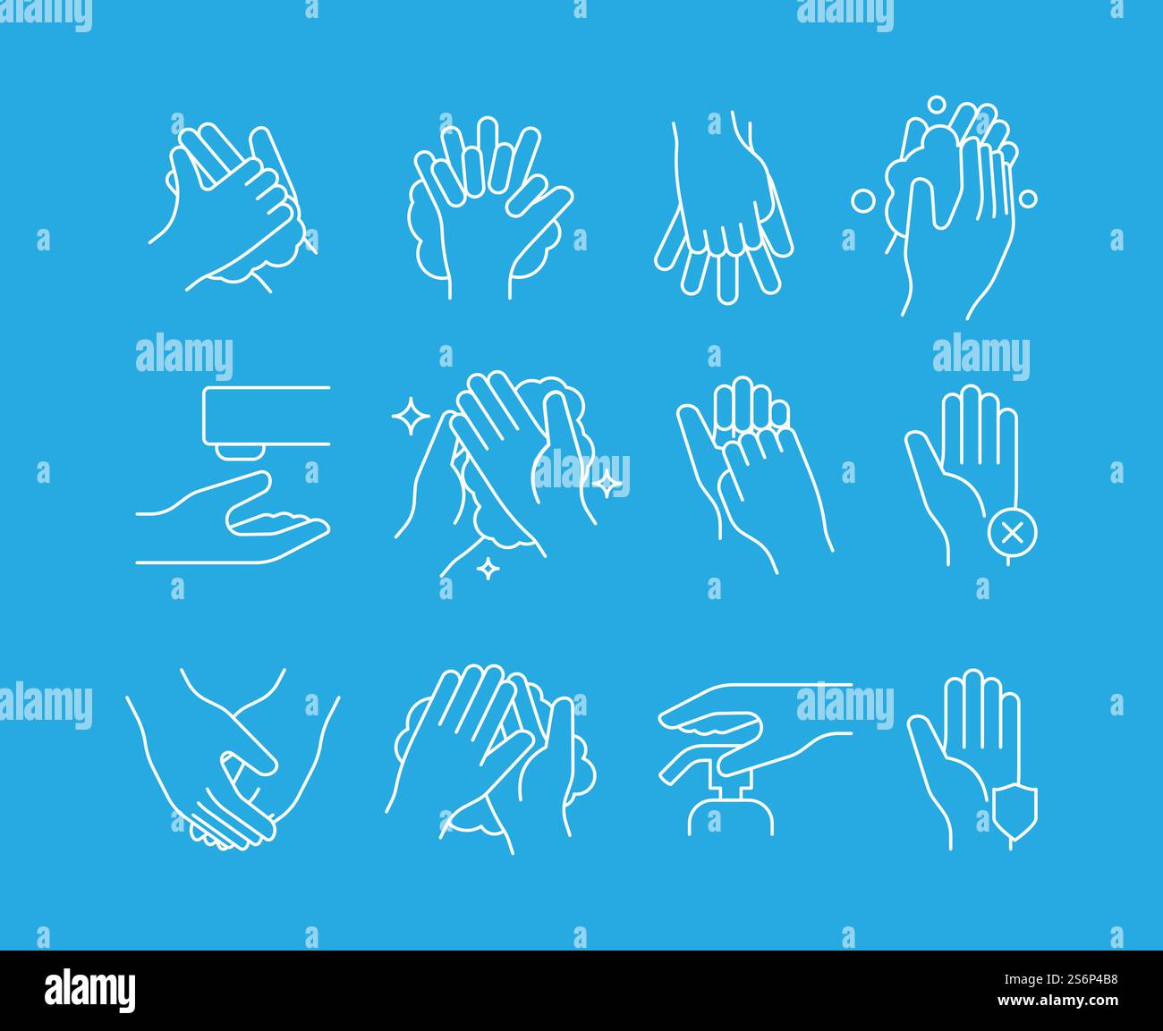 Hand washing icon. Self hygiene medical symbols cleaning steps vector ...