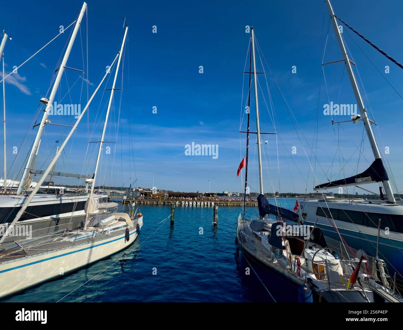 View from Ostseekai to the new platform at Sandhafen with cafe and ...