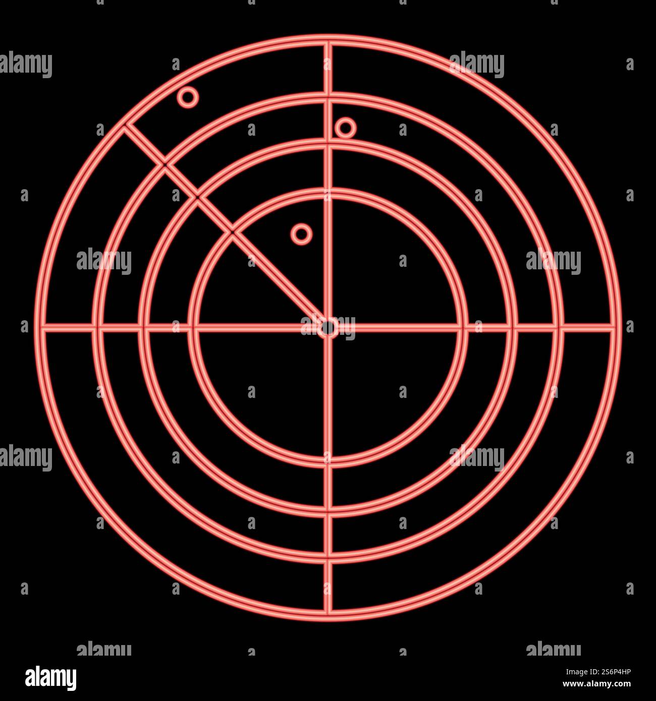 Neon radar icon black color in circle outline vector illustration red ...
