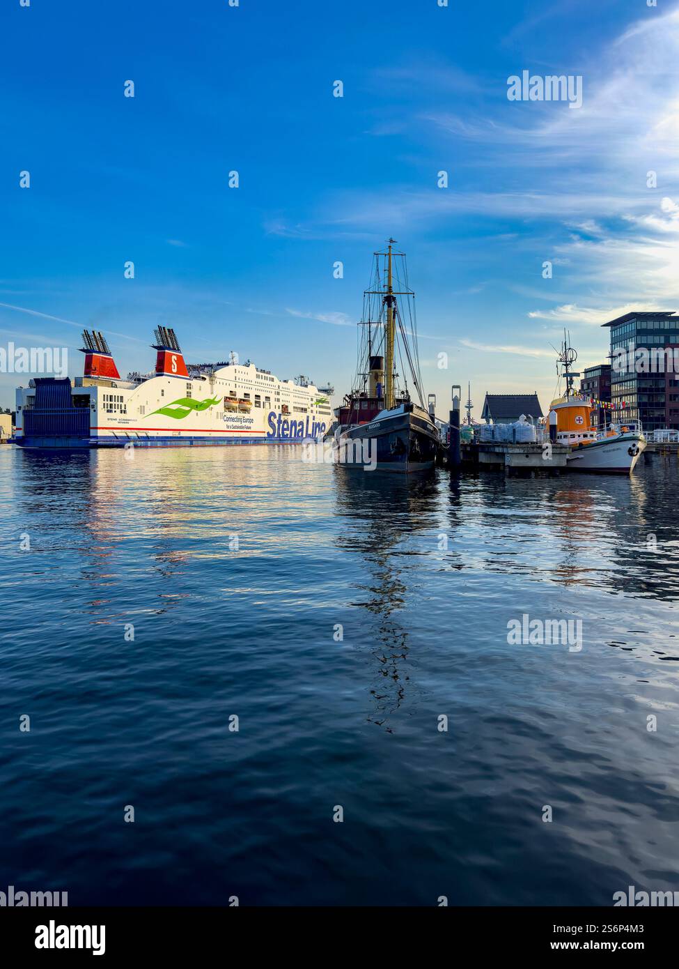 Ferry Stena Line at Schwedenkai and museum ship 'Bussard' in front of ...