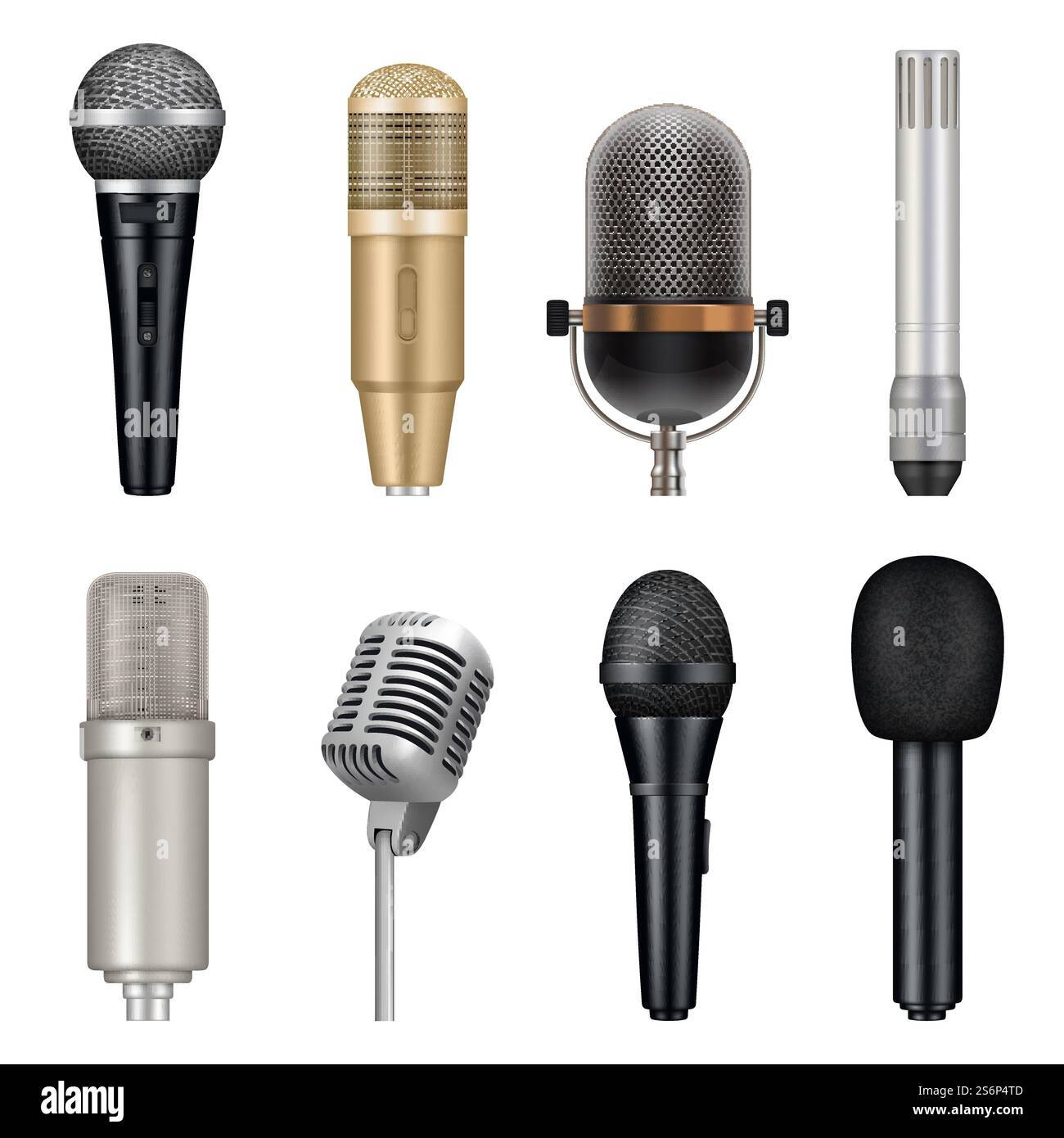 Microphones realistic. Audio studio equipment for singing and talking ...