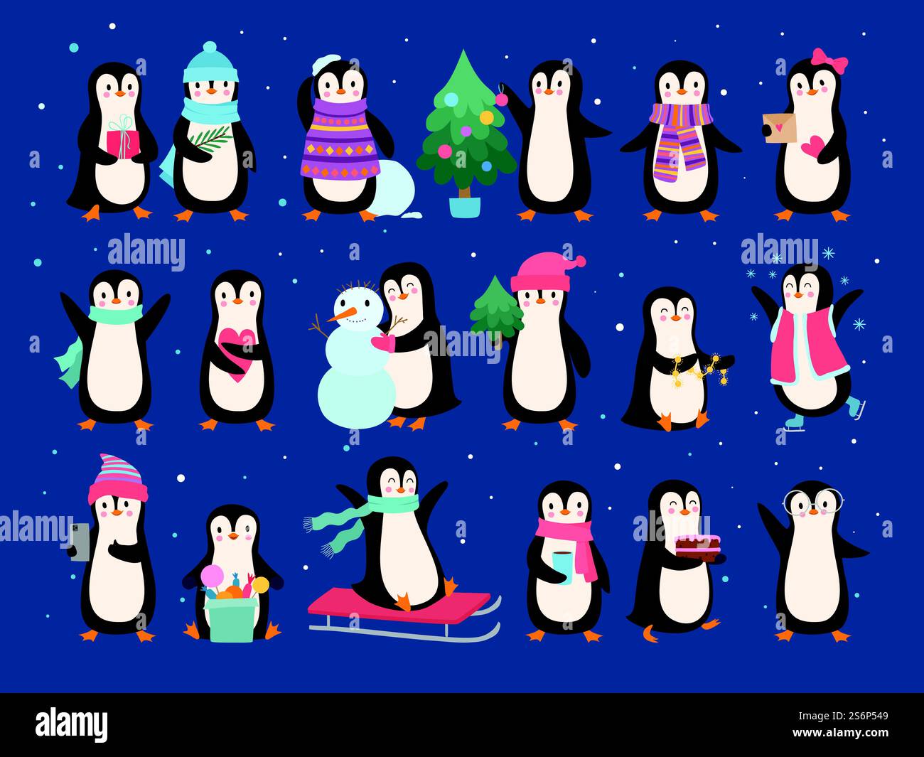 Winter penguins. Cute wild baby characters north pole animals penguins ...