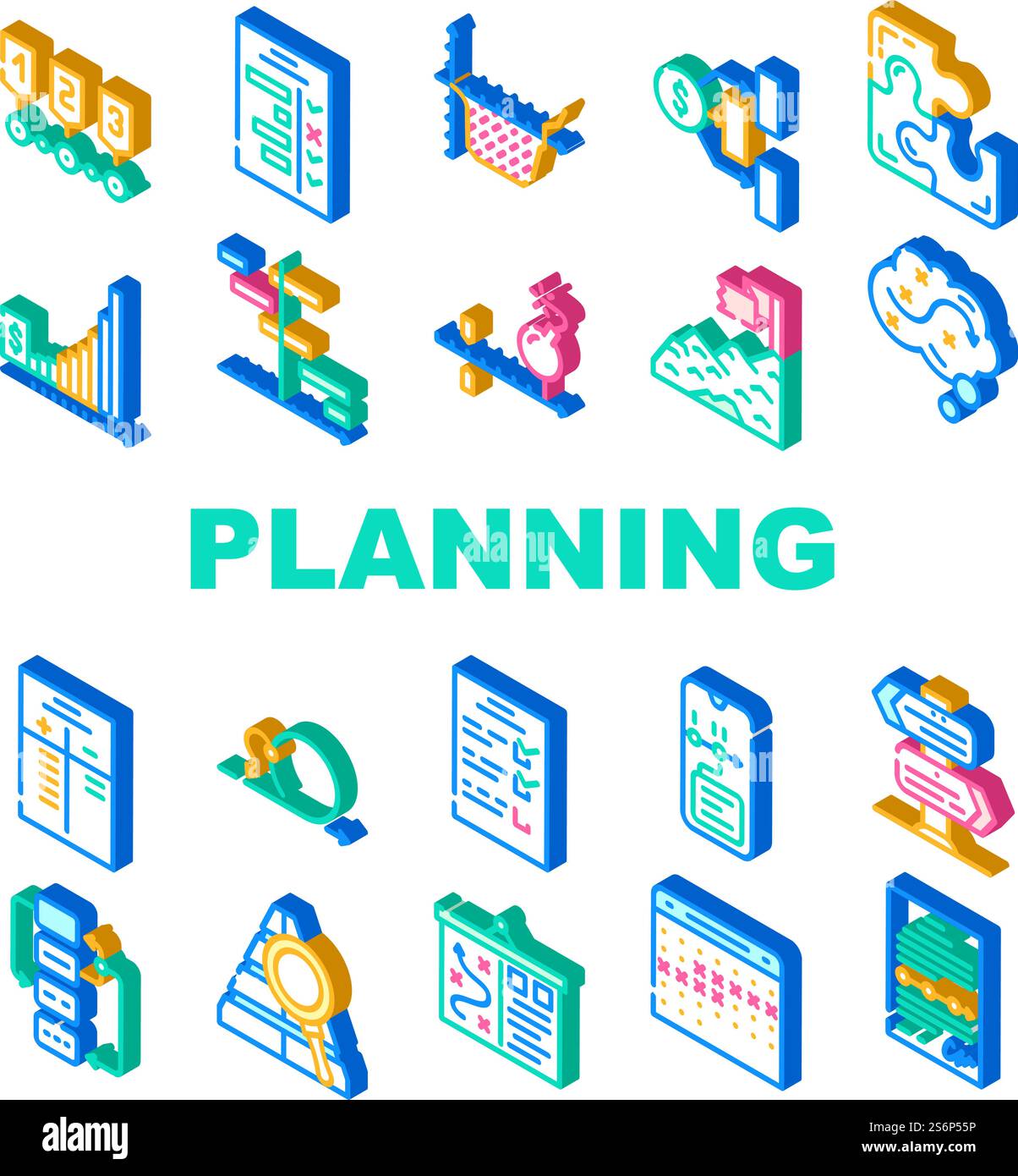 Planning Startup Project Strategy Icons Set Vector. Check List With ...