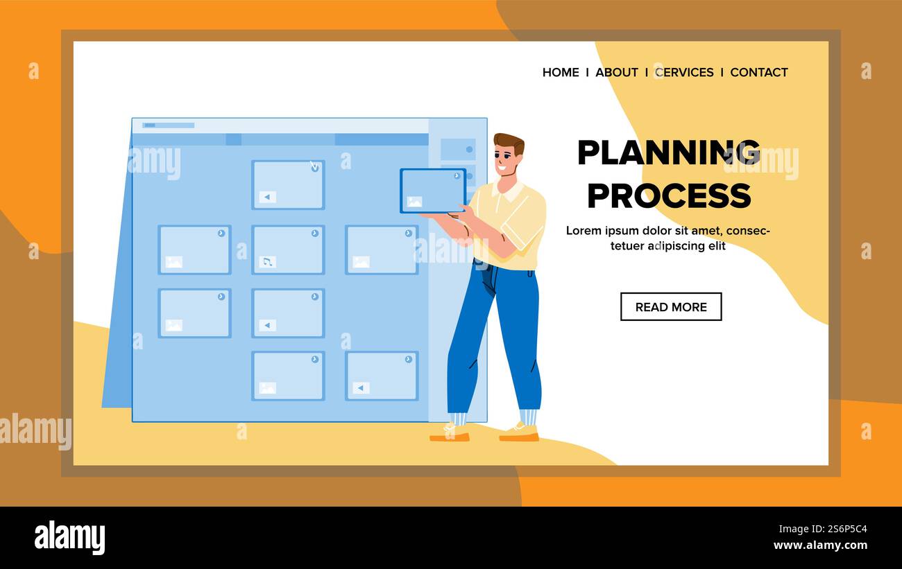 Planning Process For Organization Work Time Vector. Man Manager ...