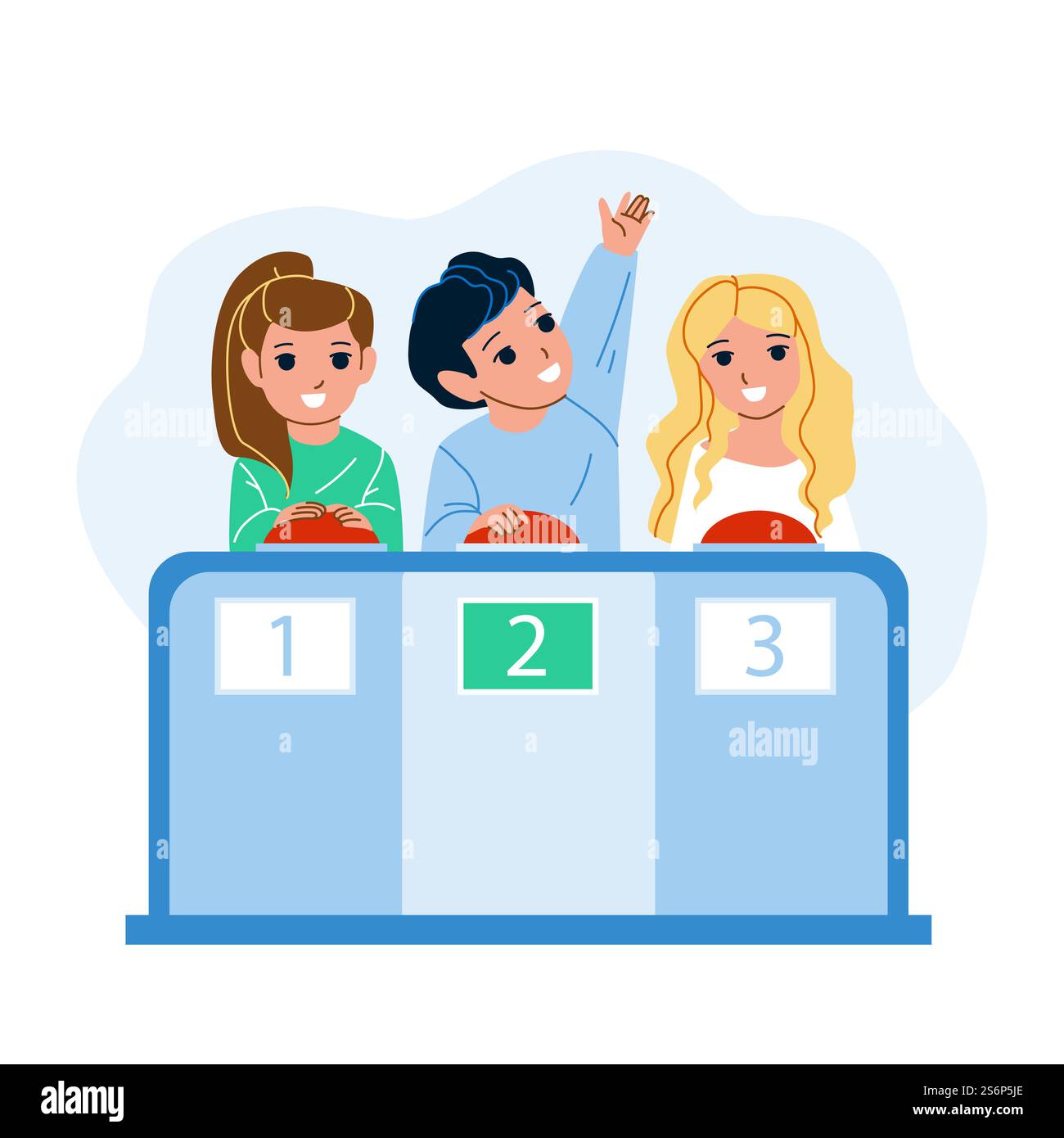 Kids Quiz Playing Intelligent Boy And Girl Vector. Happy Preteen ...