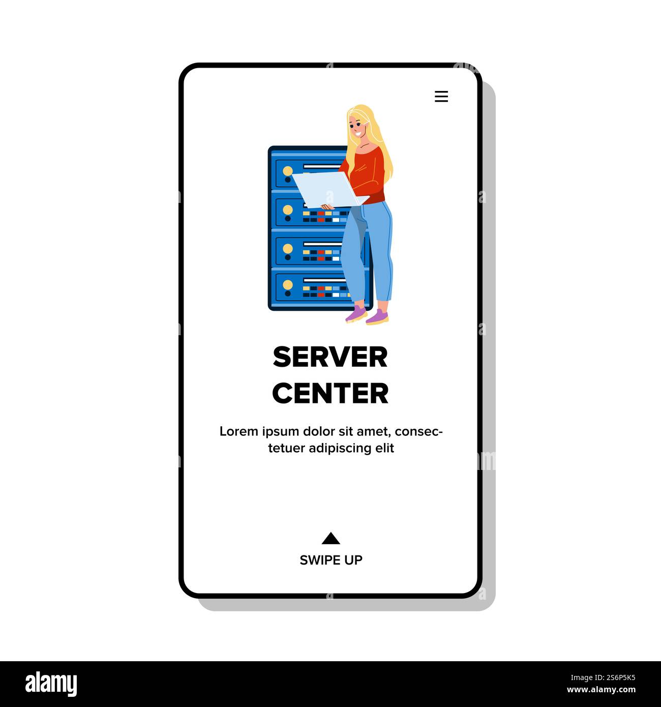 Server Center Worker Checking Equipment Vector. Young Girl Developer ...