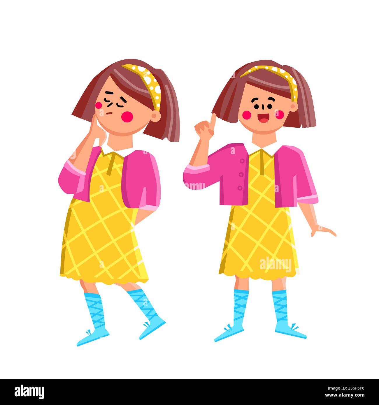 School Girl Thinking And Asking Question Vector. Happy Schoolgirl Think ...