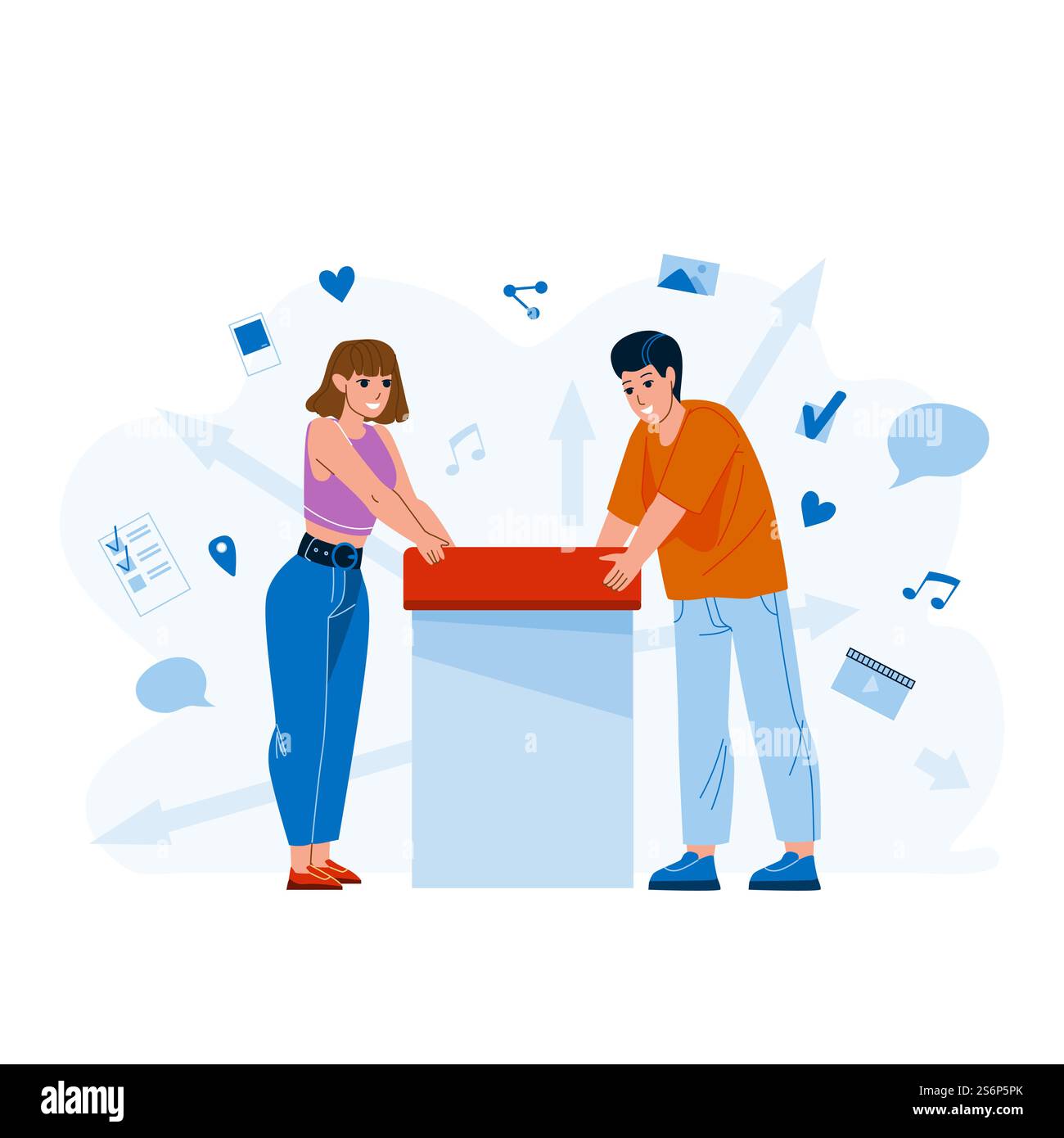 Cross Posting Social Media Marketing Smm Vector. Man And Woman ...