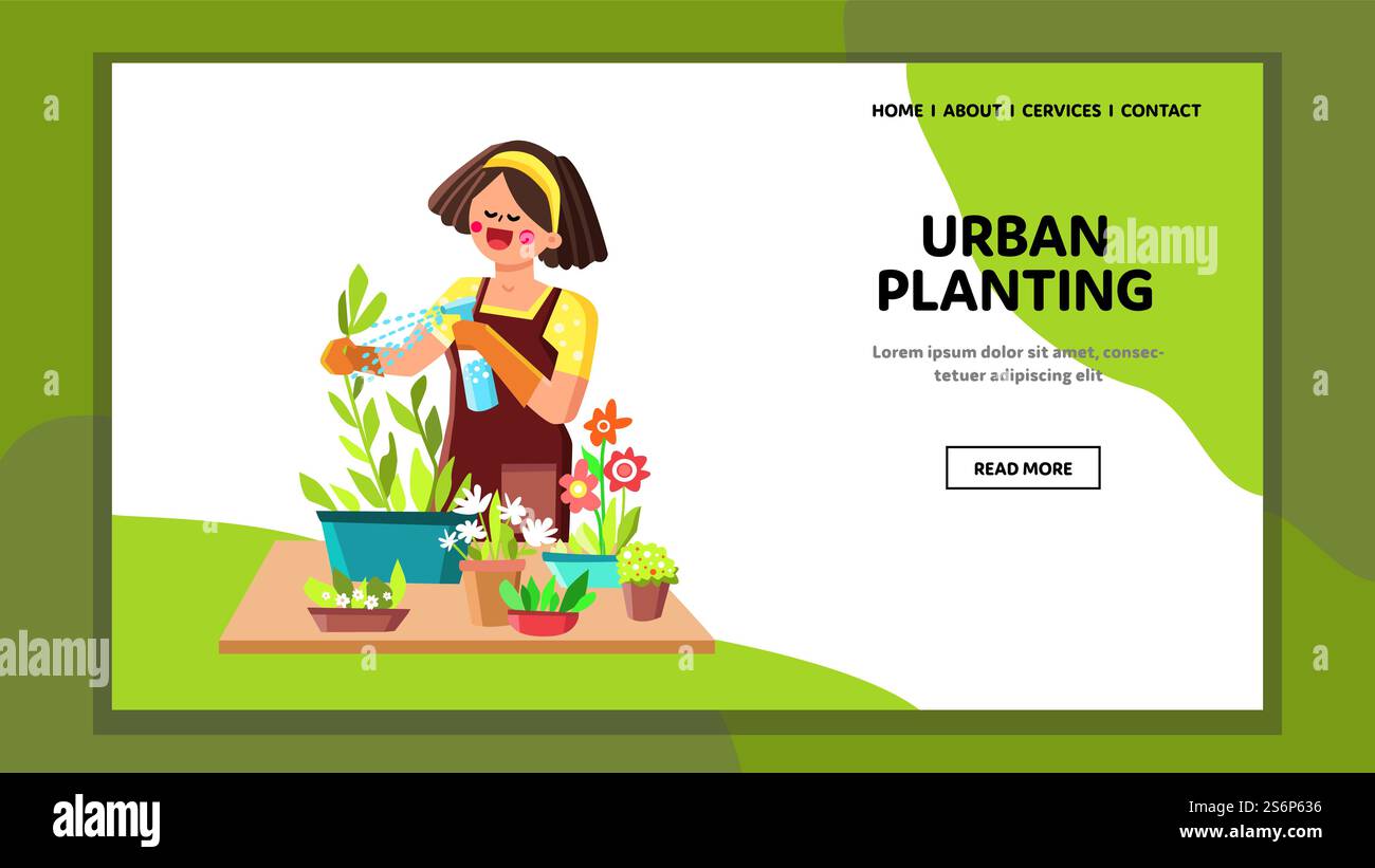 urban planting garden. happy planting care. home green indoor pot ...