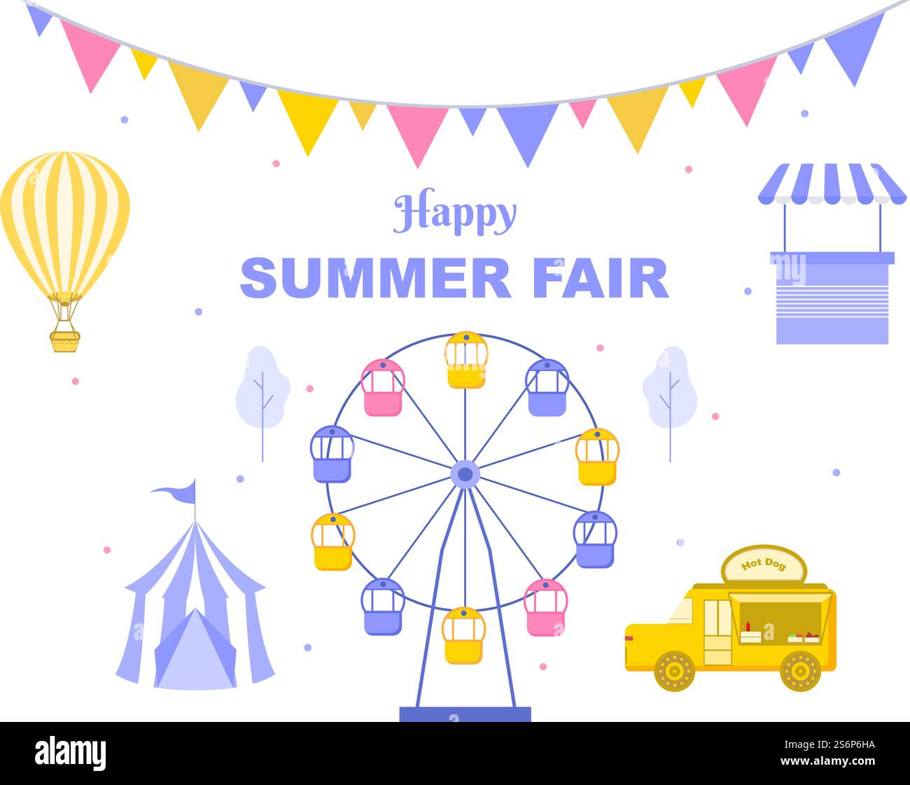 Summer Fair with Carnival, Circus, Funfair or Amusement Park. Landscape ...