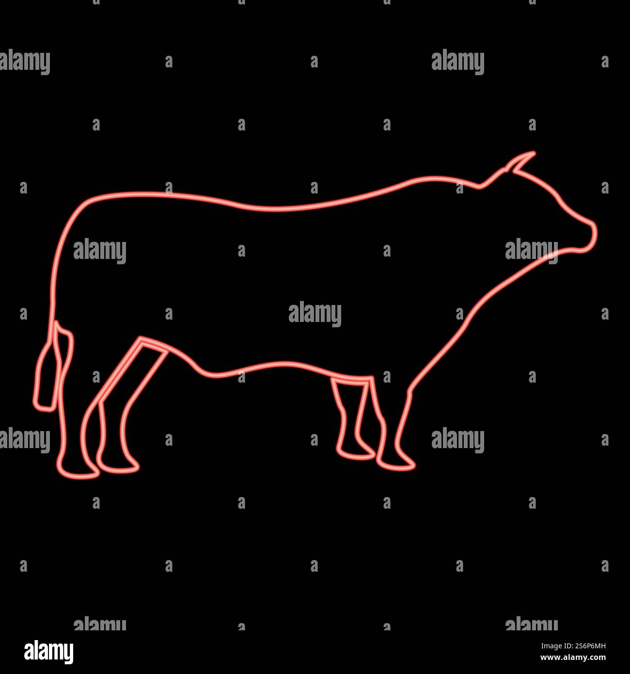 Neon bull red color vector illustration flat style light image. Neon ...