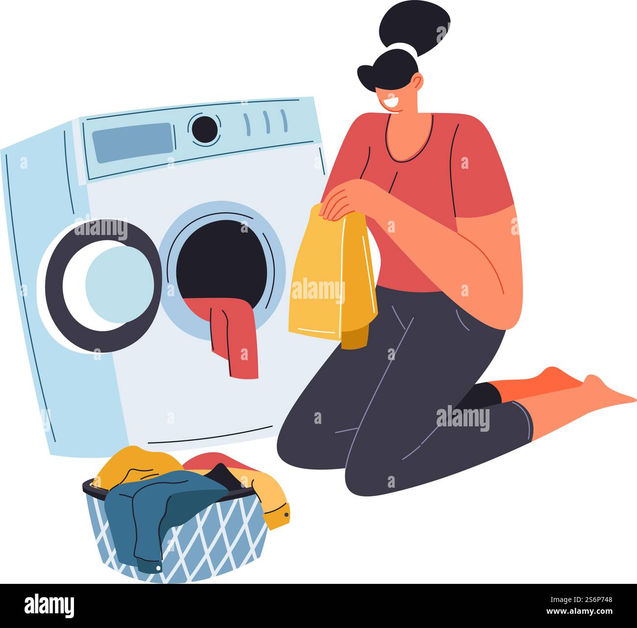 Female character doing daily chores and everyday routine. Isolated lady ...