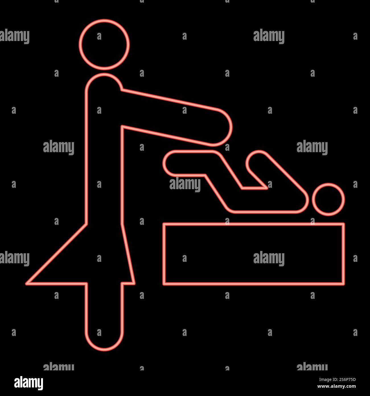 Neon woman and baby red color vector illustration flat style light ...