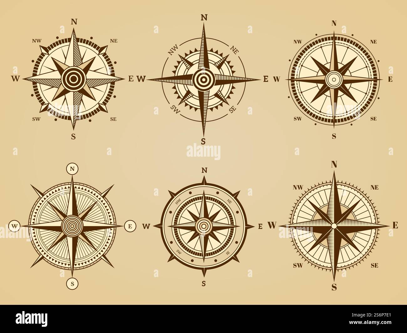 Wind rose. Nautical marine travel symbols for ancient ocean navigation ...