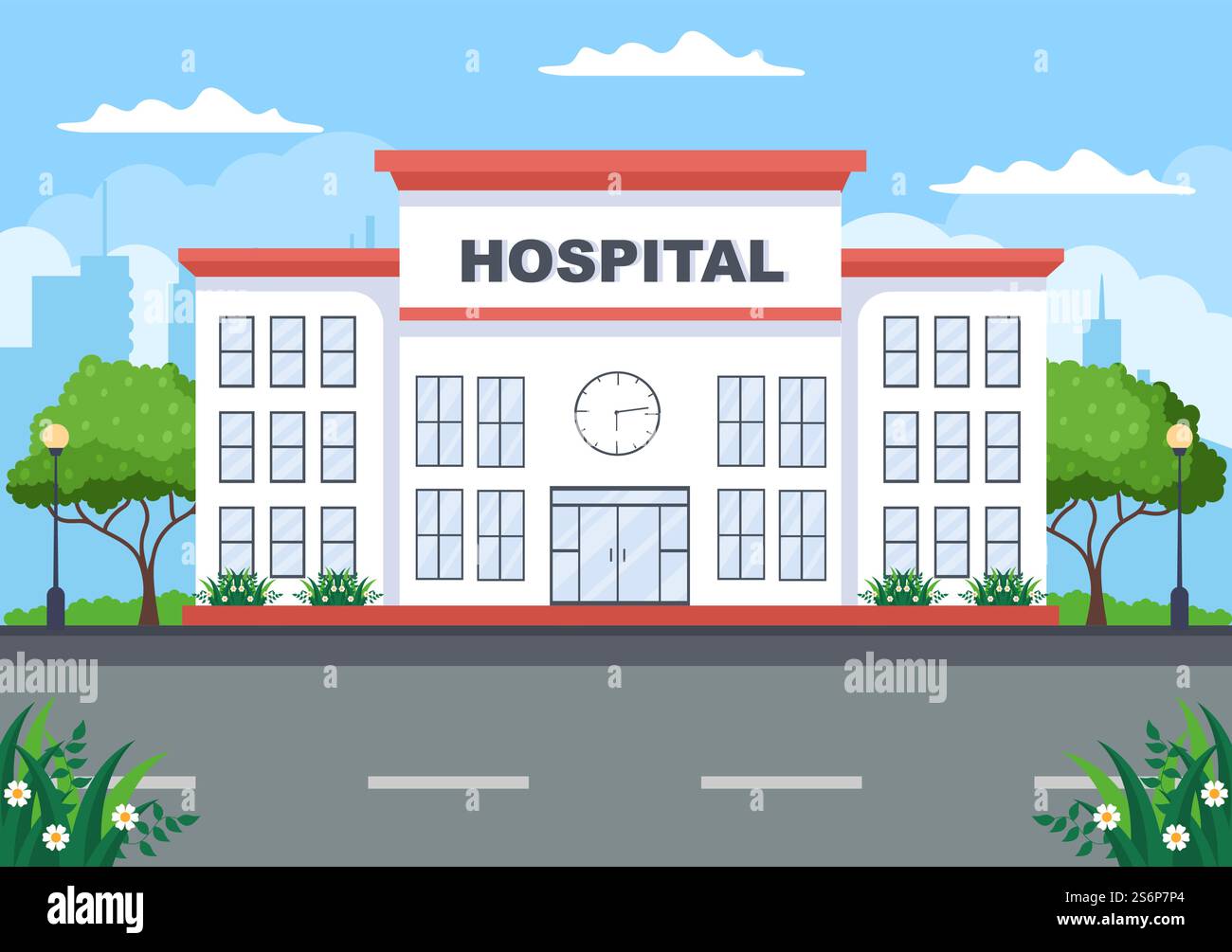 Hospital Building for Healthcare Cartoon Background Vector Illustration ...